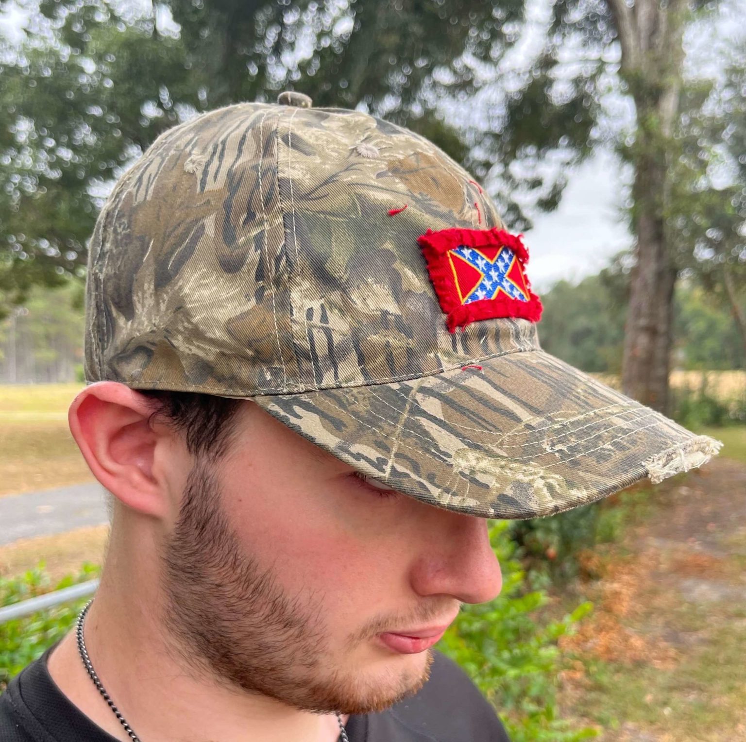 Rebel Camo Cap With Patch - Distressed Bill - Ultimate Flags