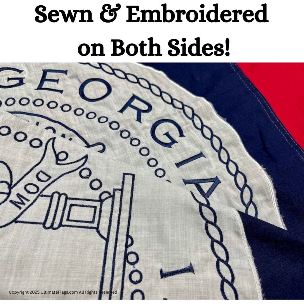 Old Georgia Flag, GA Flags 1956-2001 Sewn Cotton Embroidered